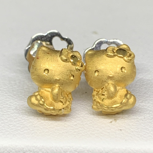 ต่างหู Prima Gold ทอง24K ลาย Kitty Sanrio แป้นทอง14K นน. 4.45 g