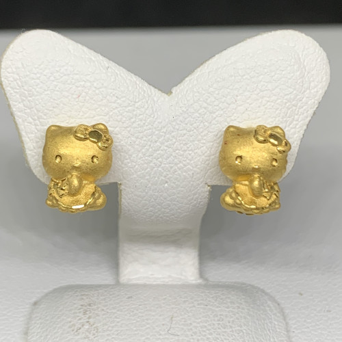 ต่างหู Prima Gold ทอง24K ลาย Kitty Sanrio แป้นทอง14K นน. 4.45 g