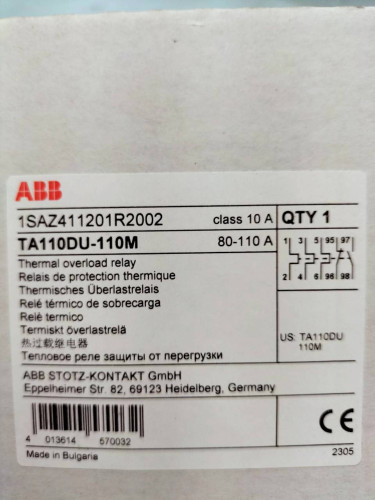 ABB THERMAL OVERLOAD RELAY MODEL: TA110DU-110M 80-110A ราคา 2,475.00 บาท
