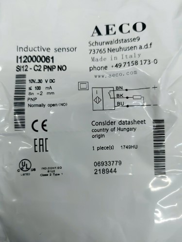 AECO PROXIMITY SWITCH MODEL: SI12-C2 PNP NO+NC (H) 10V-30VDC ราคา 1,574.50 บาท