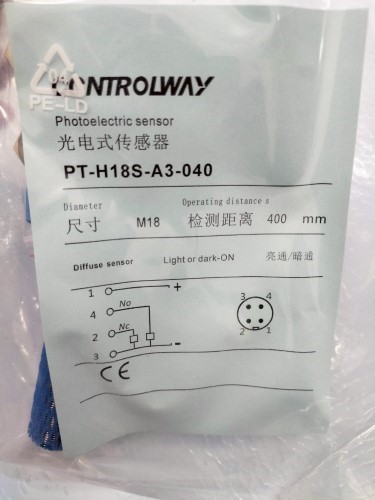 CONTROLWAY PHOTOELECTRIC SENSOR MODEL: PT-H18S-A3-040 18M ราคา 1,750.00 บาท