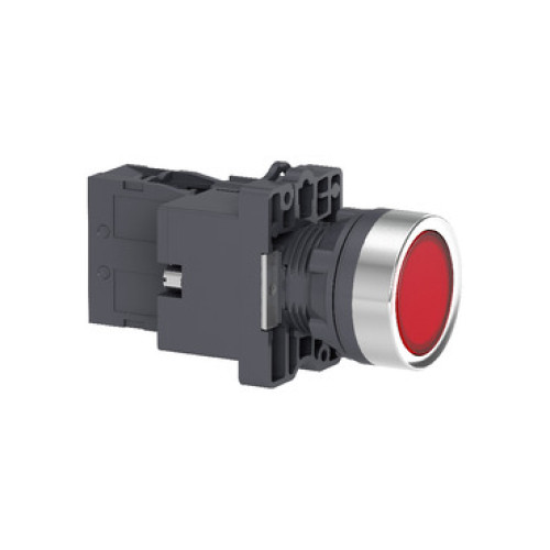 Complete illuminated push button, Easy Harmony XA2, plastic, flush, red, 22mm, spring return, 380V A