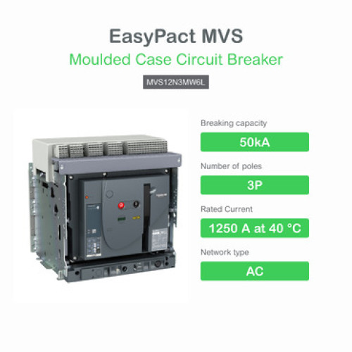 Circuit breaker, EasyPact MVS, 3 Poles, 1250A, 50kA, AC, MDO, ET6, drawout, manual MVS12N3MW6L