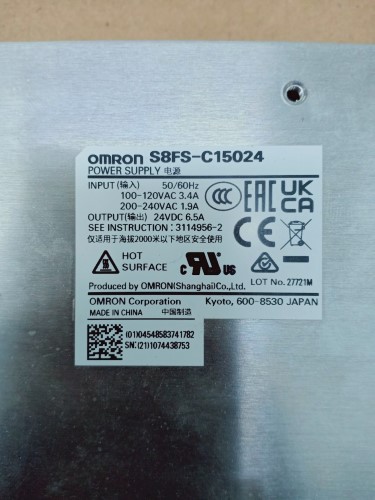 OMRON POWER SUPPLY MODEL: S8FS-C15024 24VDC 6.5A ราคา 3,200.00 บาท