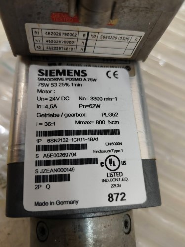 SIEMENS SIMODRIVE POSMO A75W MOTOR SERVO MODEL:6SN2132-1CR11-1BA1 75KW ...