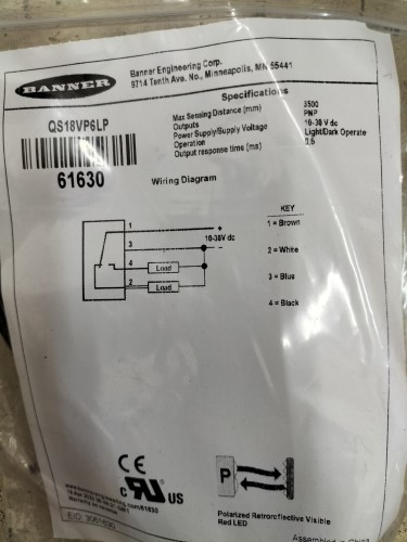 BANNER PHOTO SENSOR QS18VP6LP 10-30VDC ราคา 3,000 บาท