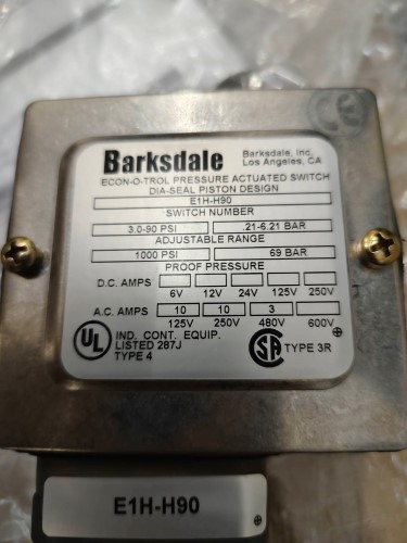 BARKSDALE ECON-O-TROL PRESSURE ACTUATED SWITCH MODEL: E1H-H90 ราคา ...
