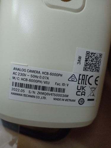 HANWHA TECHWIN VISION HCB-6000PH AC230V 0.07A ราคา 22,800 บาท