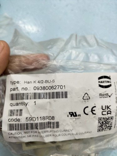HARTING FEMALE INSERT MODEL: HAN K 4/2-BU-S PART NO.09380062701 ราคา ...
