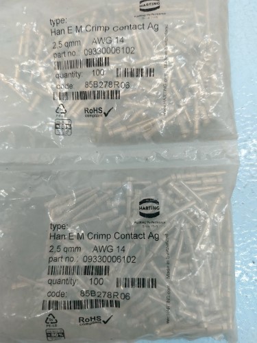 HARTING MODEL: HAN E M CRIMP CONTACT AG 2.5 SQ.MM. PART NO. 09330006102 ...