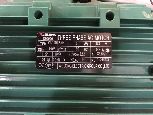 THREE PHASE AC MOTOR WOLONG Y2-100L2-4E (3KW 380V 50HZ 1420 R/MIN) ราคา 37,820 บาท