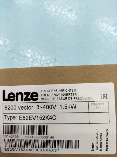 LENZE FREQUENCY INVERTER DRIVE 8200 VECTOR MODEL: E82EV152K4C 3-400V 1 ...
