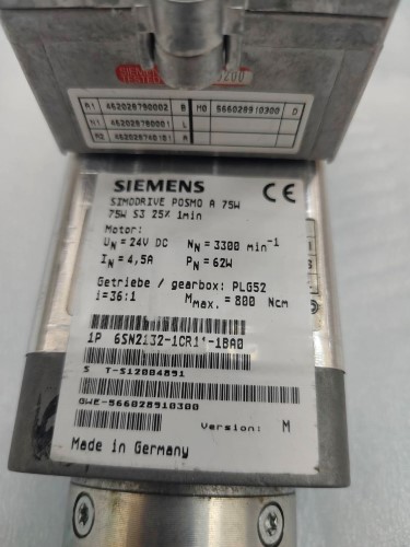 SIEMENS SIMODRIVE POSMO A75W MOTOR SERVO MODEL:6SN2132-1CR11-1BA0 75KW ...