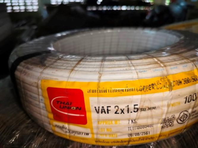 สายไฟ THAI UNION VAF 2X1.5 SQ.MM. 100M WHITE สีขาว ราคา 1,100 บาท