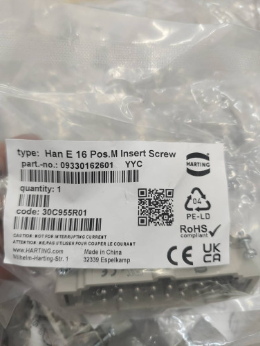 HARTING HAN E16 POS.M INSERT SCREW PART NO.09 33 016 2601 ราคา 756 บาท