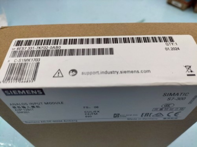SIEMENS MODEL: 6ES7331-7KF02-0AB0 SIMATIC S7-300 ANALOG INPUT MODULE AI8*12BIT ราคา 11,500.00 บาท