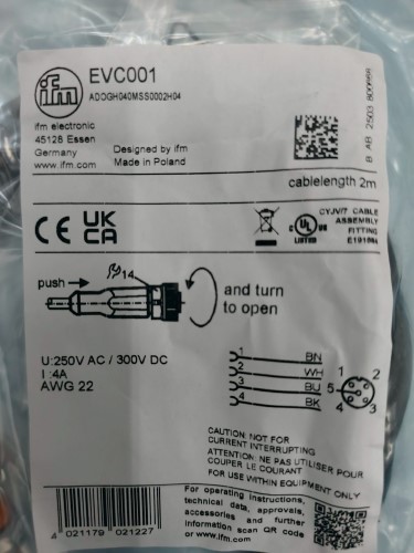 IFM CABLE FOR FLOW SWITCH SCR MODEL: EVC001 ราคา 580.00 บาท