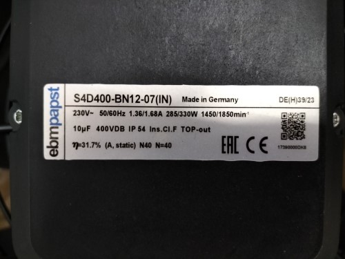 EBMPAPST S4D400-BN12-07(1N) 230V 1.36/1.68A 285/330W ราคา 10,530 บาท