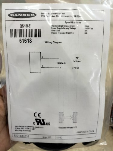 BANNER PHTO ELECTRIC SENSOR MODEL: QS18VP6R 10-30VDC + QS186E 10-30VDC ...