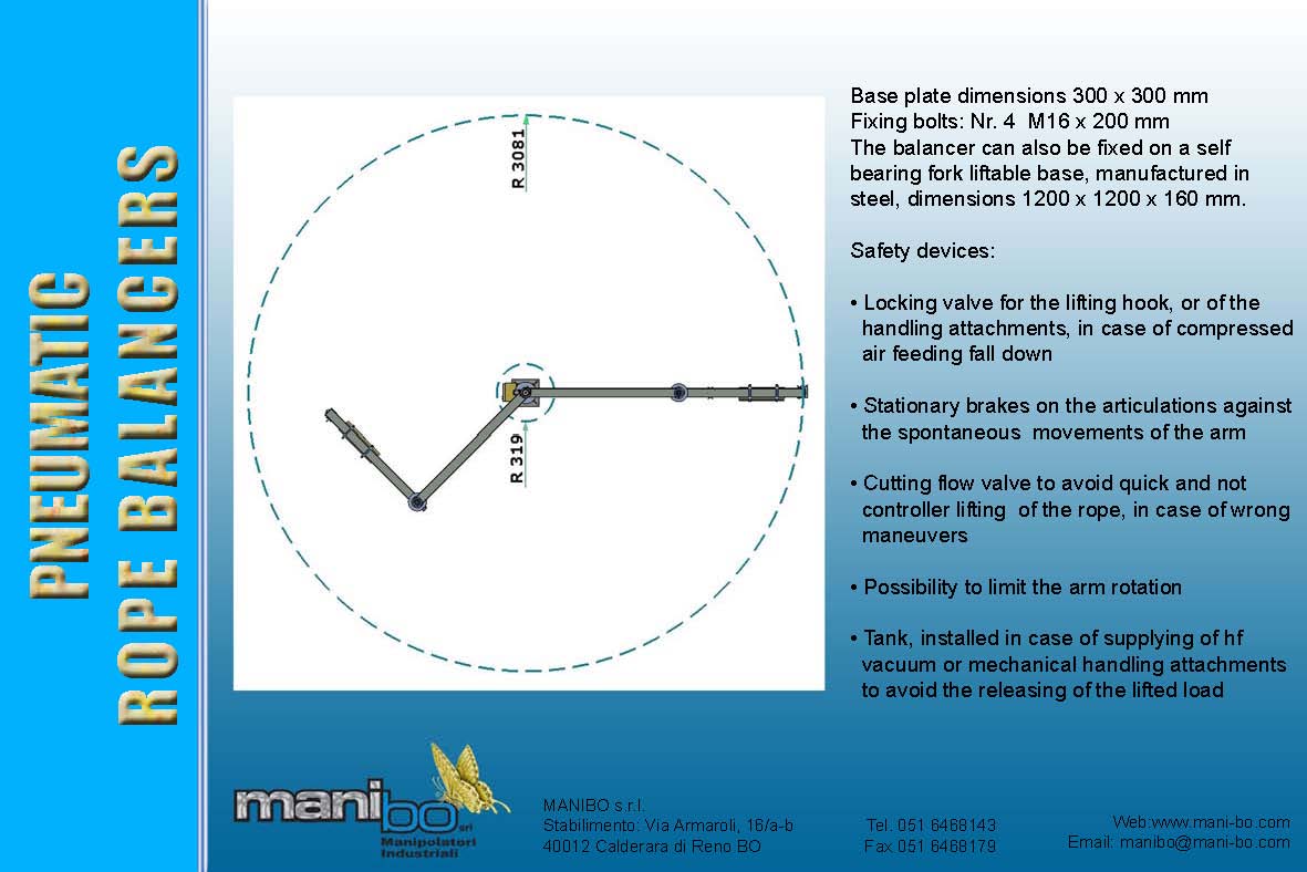 Manibo Pillar Jib Crane ROPE BALANCER BFCS 75 เครื่องฃ่วยยกแบบแขนกล 75 kg.