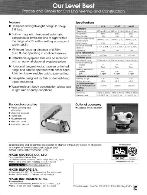 กล้องวัดระดับ NIKON รุ่น AC-2S