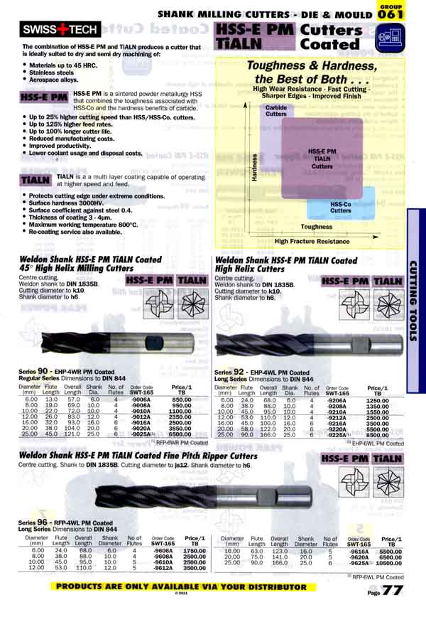 เครื่องมือช่างหมวด SHANK MILLING CUTTERS หน้า 76