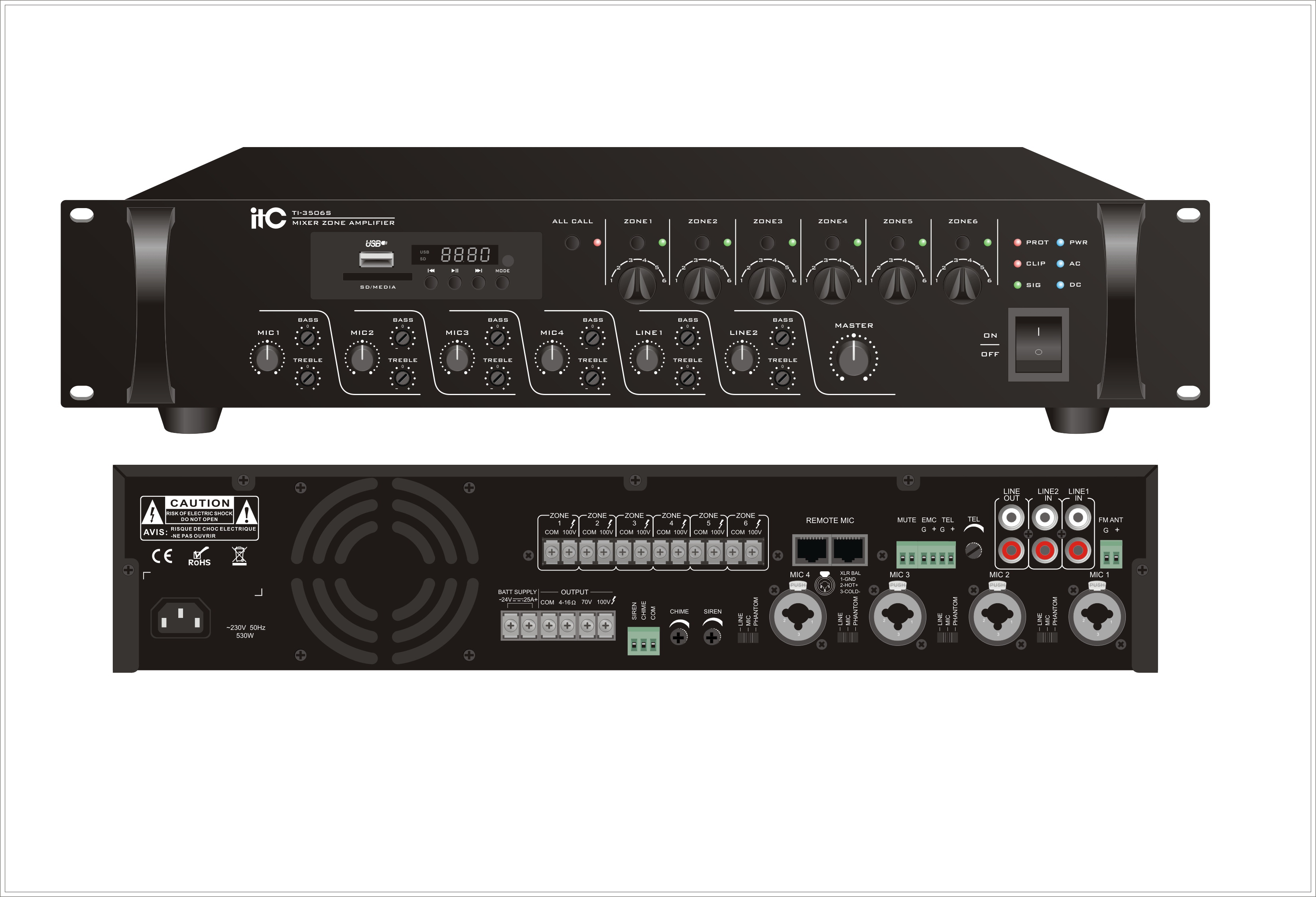 KTL TI-5006S 120W Zones Mixer Amplifier with MP3+Tuner+Bluetooth