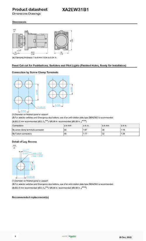 XA2EW31B1 Complete illuminated push button, Easy Harmony XA2, plastic, flush, white, 22mm, spring re