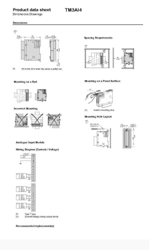 TM3AI4 Analog input module, Modicon TM3, 4 inputs (screw) 24 VDC