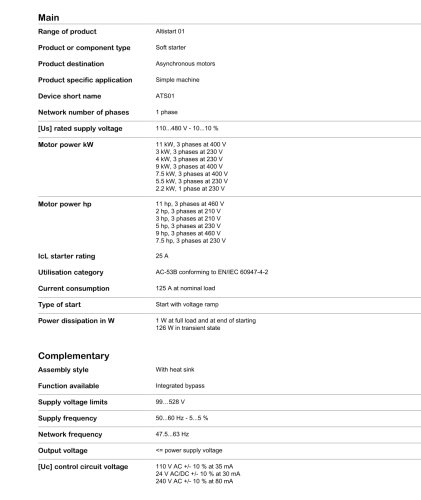 ATS01N125FT soft starter for asynchronous motor - ATS01 - 25 A - 110 ...