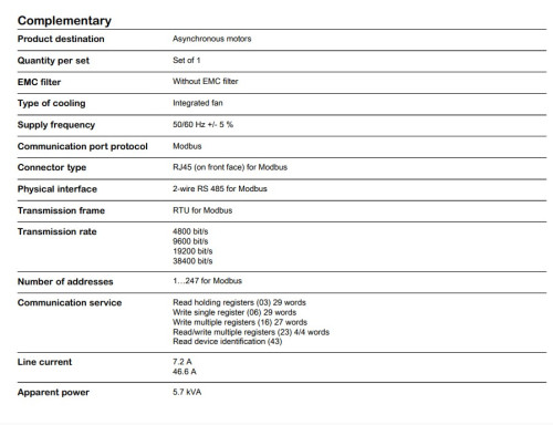 ATV310HU22N4E variable speed drive ATV310, 2.2 kW, 3 hp, 380...460 V, 3 ...