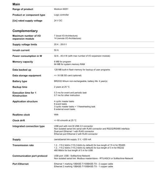 TM251MESE Logic controller, Modicon M251, 2x Ethernet