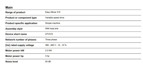 ATV310HU75N4E variable speed drive ATV310, 7.5 kW, 10 hp, 380...460 V ...