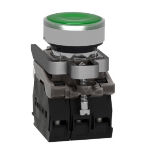 XB4BW33M5 Illuminated push button, Harmony XB4, metal, green flush, 22mm, universal LED, plain lens