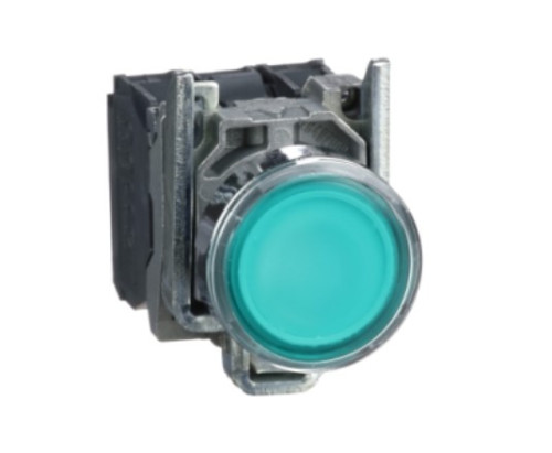 XB4BW33M5 Illuminated push button, Harmony XB4, metal, green flush, 22mm, universal LED, plain lens