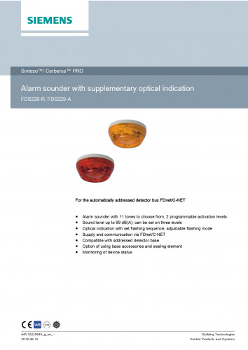 SIEMENS Alarm Sounder/ Beacon Cerberus Pro model FDS229-R