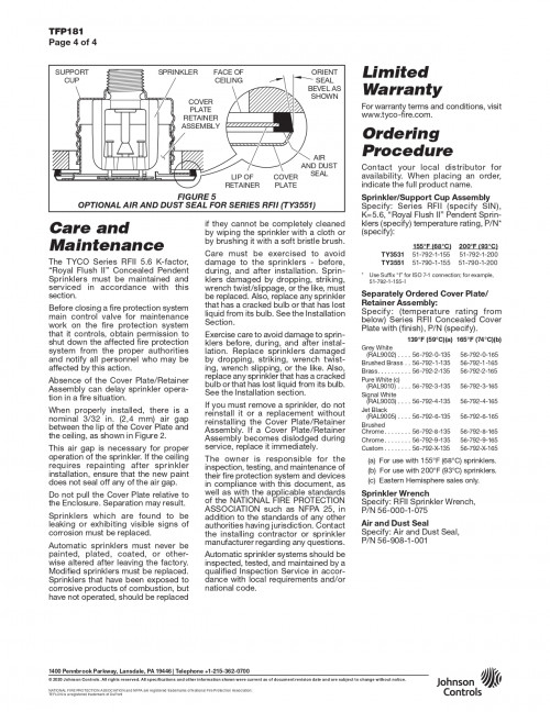 CENTRAL-TYCO RFII(TY-3531) Conceal Pendent Sprinkler Quick-Standard ...