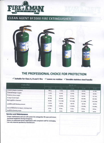 ถังดับเพลิง ชนิดน้ำยาเหลวระเหย BF2000 NON-CFC ขนาด 15 ปอนด์ ยี่ห้อ Fireman