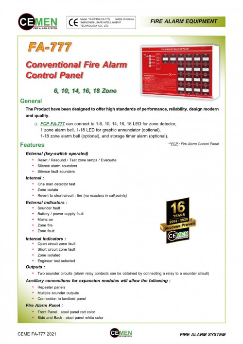 CEMEN FA-777-Series Conventional Fire Alarm Control Panel