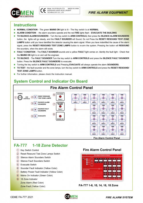 CEMEN FA-777-Series Conventional Fire Alarm Control Panel