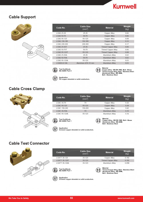 KUMWELL LCAC 95 - 120 Cable Cross Clamp Cable Size 95-120 mm2