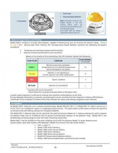 SIEMENS Addressable Thermal Heat Detector without Base model.HI921