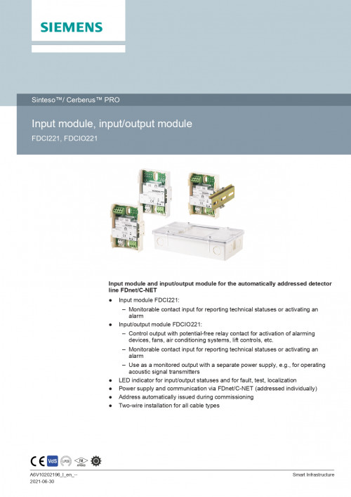 SIEMENS Addressable Single Way Input/Output Module model FDCIO221