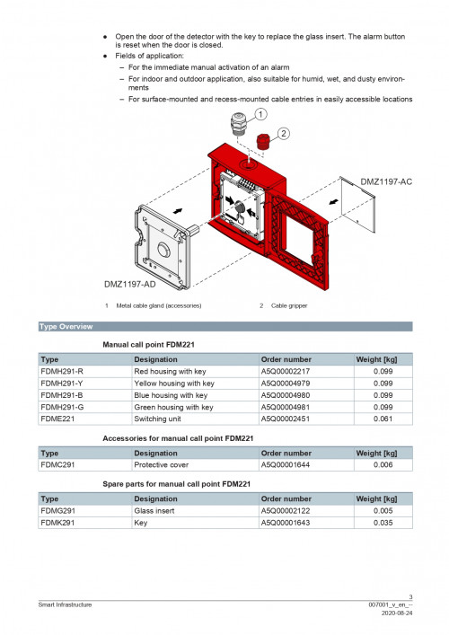 SIEMENS Manual call point with indirect activation model. FDM223