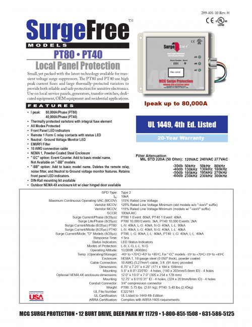MCG 220V, 1Ph, 2w+g, 40kA model. PT40-220S