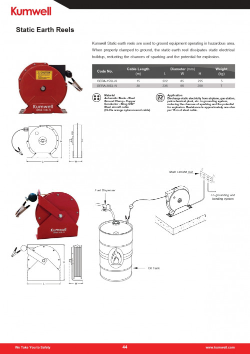 KUMWELL GERA 15SL - N Static Earth Reels Cable Length 15 m, Dimension ...
