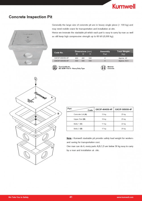 KUMWELL GXCIP - 404050 - 4P Stackable Concrete Inspection Pit (4 Parts ...