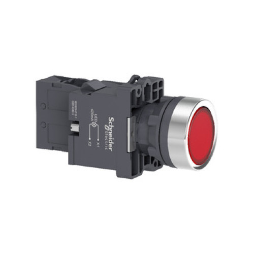 Complete illuminated push button, Easy Harmony XA2, plastic, flush, red ...