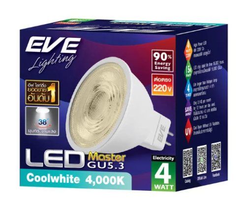 EVEหลอด LED MR16 MASTER 220V 4W COOLLIGHT GU5.3 มุม38องศา