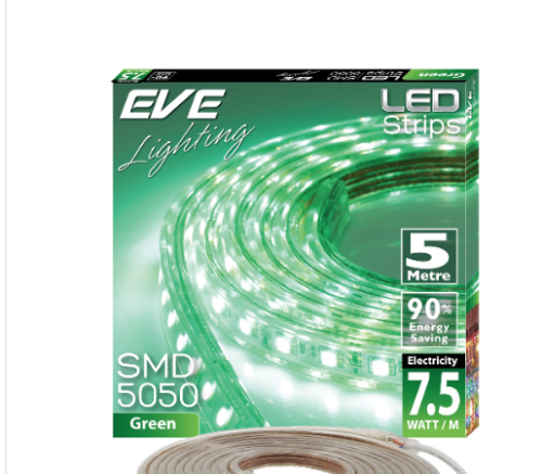 EVE ไฟLEDเส้น SMD 5050 รุ่น 7.2W/เมตรIP20 5เมตร GREEN รีโมท
